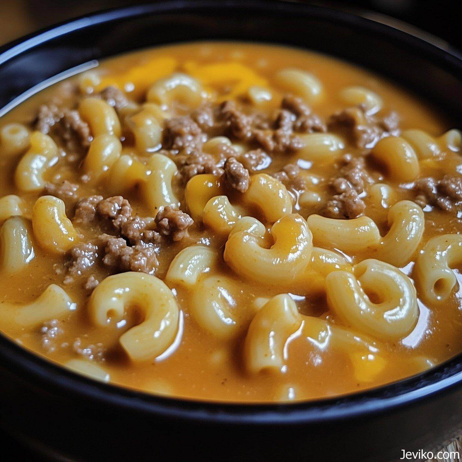 4-Ingredient One-Pot Macaroni Cheeseburger Soup - Life with Jeviko